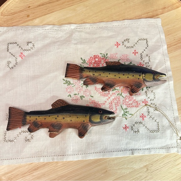 Accents | Solid Wood Carved Painted Trout Fish Decor Set Of 2 | Poshmark